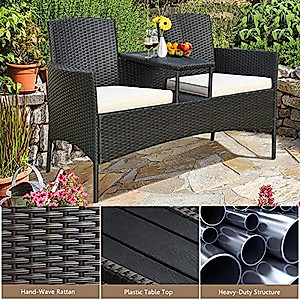HAPPYGRILL Outdoor Patio Conversation Set with Cushions, Wicker Table Sofas Chair for Garden Lawn Backyard