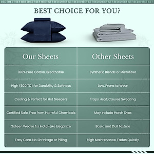 Feather & Stitch 500 TC Twin Size Damask Bed Sheet Set, 100% Cotton Soft Breathable Bedsheets, 3 Piece 18" Deep Pockets Sateen Weave Striped Bedding Mattress Resort Hotel Luxury- (Dark Blue, Twin)