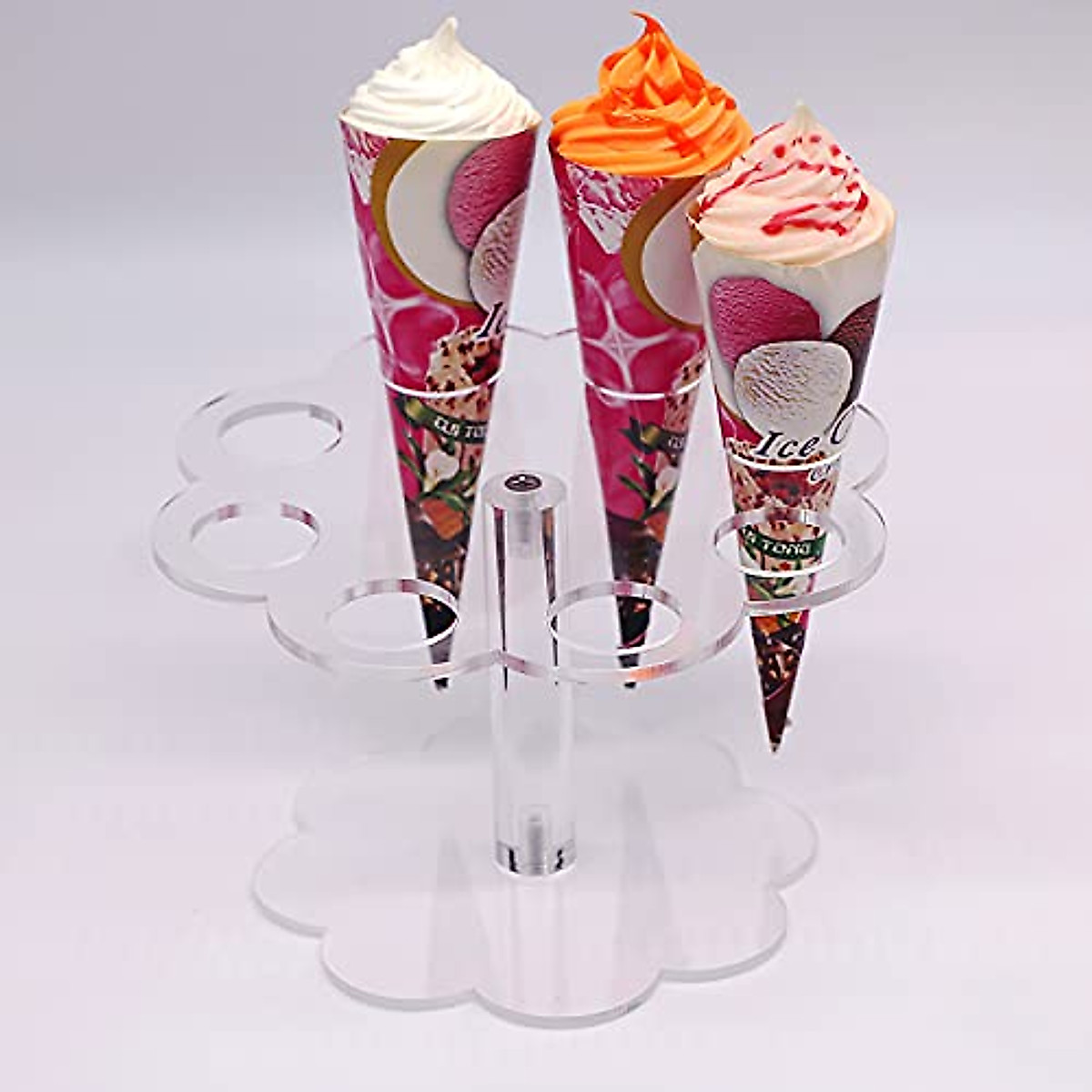 HMROVOOM 8 Holes Ice Cream Cone Holder,Acrylic Ice Cream Stand,Cone Holder Rack for Party Wedding Birthday(8 Holes Flower Shape)