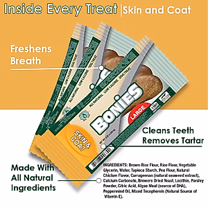 Bonies Natural Skin & Coat Formula Large-Sized Single Bone - Promote Silky Coat & Healthy Skin, Healthy Teeth & Fresh Breath, Low Calories - Chicken Flavor, 1 Bone