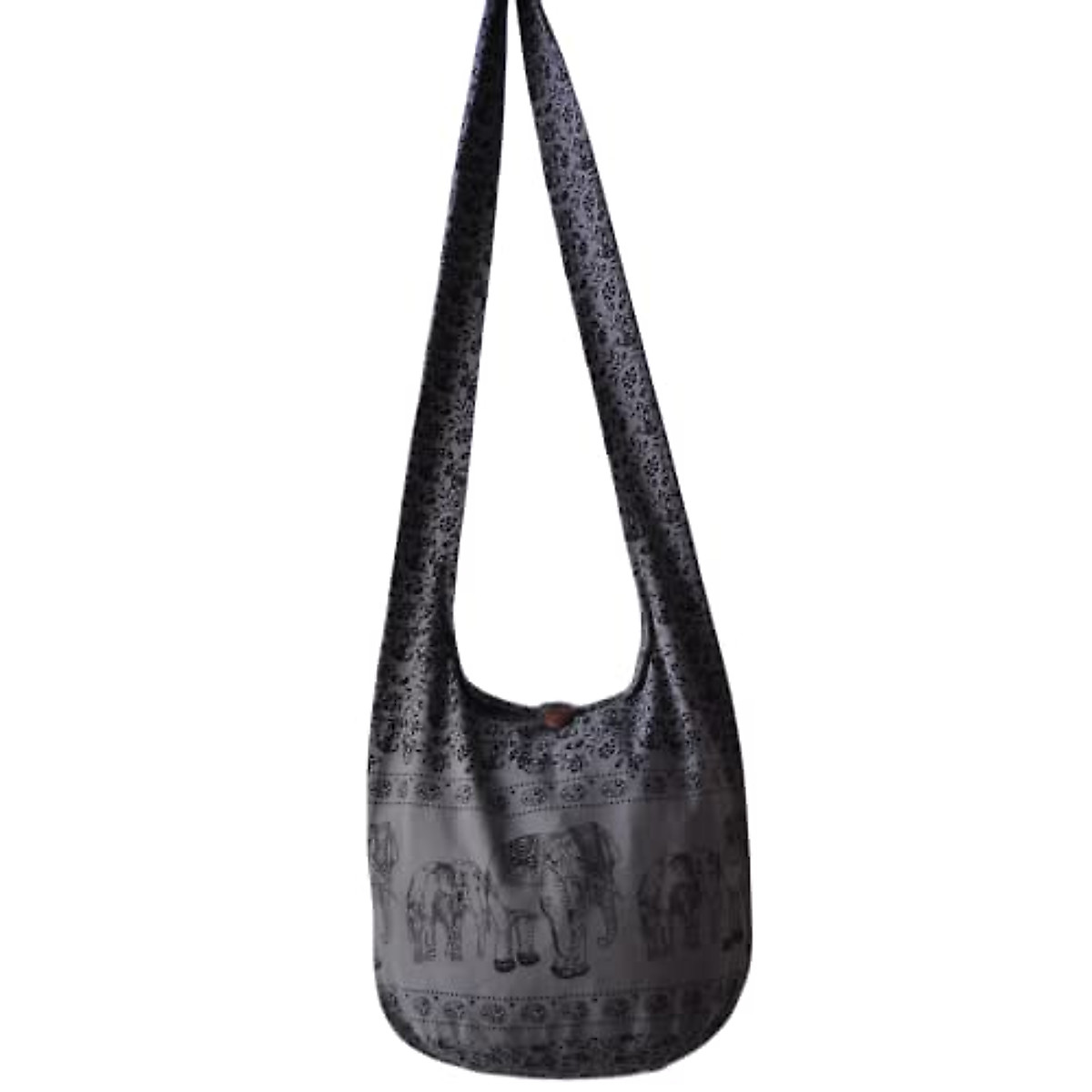 Siam trendy Elephant Cross body Purse with inside Phone Pocket Soft Shoulder Strap Handmade Bohemian Boho Hobo Hippie (GRAY)