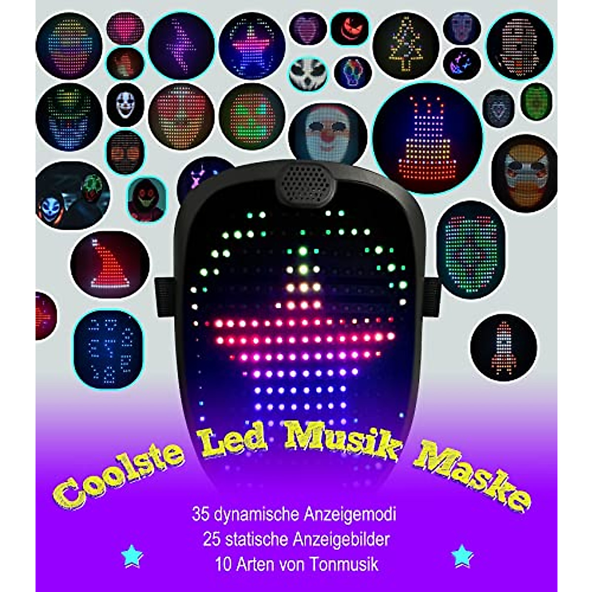 Kid Led Mask with Music Gesture Sensing Transforming Face,Light Up Luminous Digital Glow Masks for Halloween Christmas Birthday Party