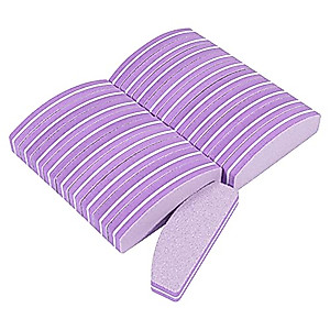 Lermende 20PCS Nail Buffer for Acrylic Nails, Mini Nail Buffer Block, Double Sided 100/180 Grit Nail File, Half Moon Nail Files and Buffers for Gel Polish Nails, Pedicure, Manicure(Purple)
