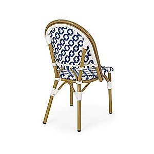 Christopher Knight Home Anastasia Outdoor French Bistro Chair (Set of 4), Blue + White + Bamboo Print Finish