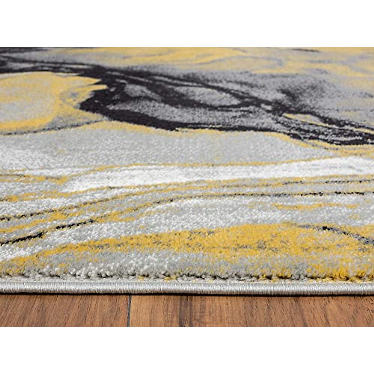Abani Modern Grey & Yellow Marble 4' x 6' Area Rug, Rugs Arto Collection - Contemporary Colorful Abstract Liquid Style