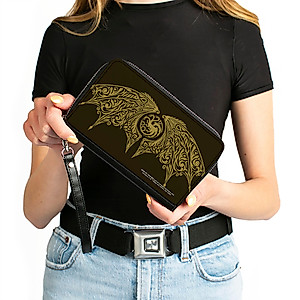 House of the Dragon Wallet, Zip Around, House of the Dragon Icon and Wings Black Yellow, Vegan Leather