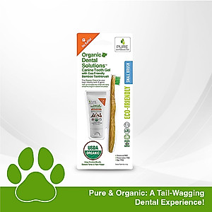 Pure and Natural Pet Organic Dental Solutions USDA Certified Organic Large Kit (.8 oz Canine Tooth Gel with Eco-Friendly Bamboo Toothbrush).