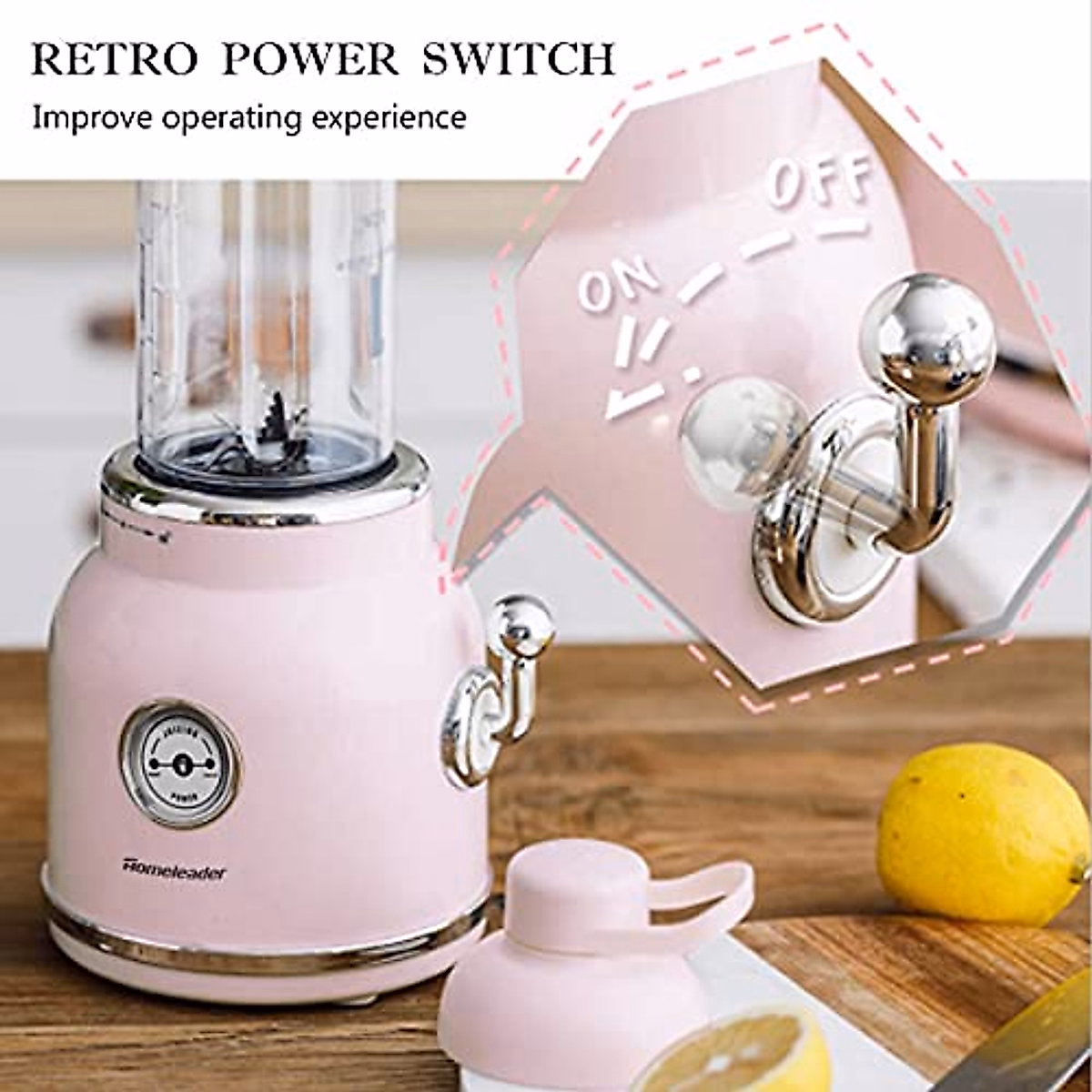 Smoothie Blender, Homeleader Personal Blender for Shakes and Smoothies, Portable Blender with 6 Sharp Blades, 21oz Travel Cup and Lids, Pink