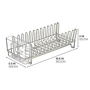 iDesign Metal Dish Drying Rack with Silverware Drainer, The Classico Collection – 12.5" x 5.5" x 4", Satin Silver