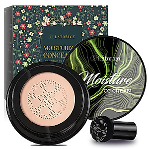 LATORICE Air Cushion CC Cream BB Cream, Mushroom Head Foundation, Moisturizing Concealer, Bright Makeup Base Long Lasting with Mushroom Makeup Sponge (Romantic)