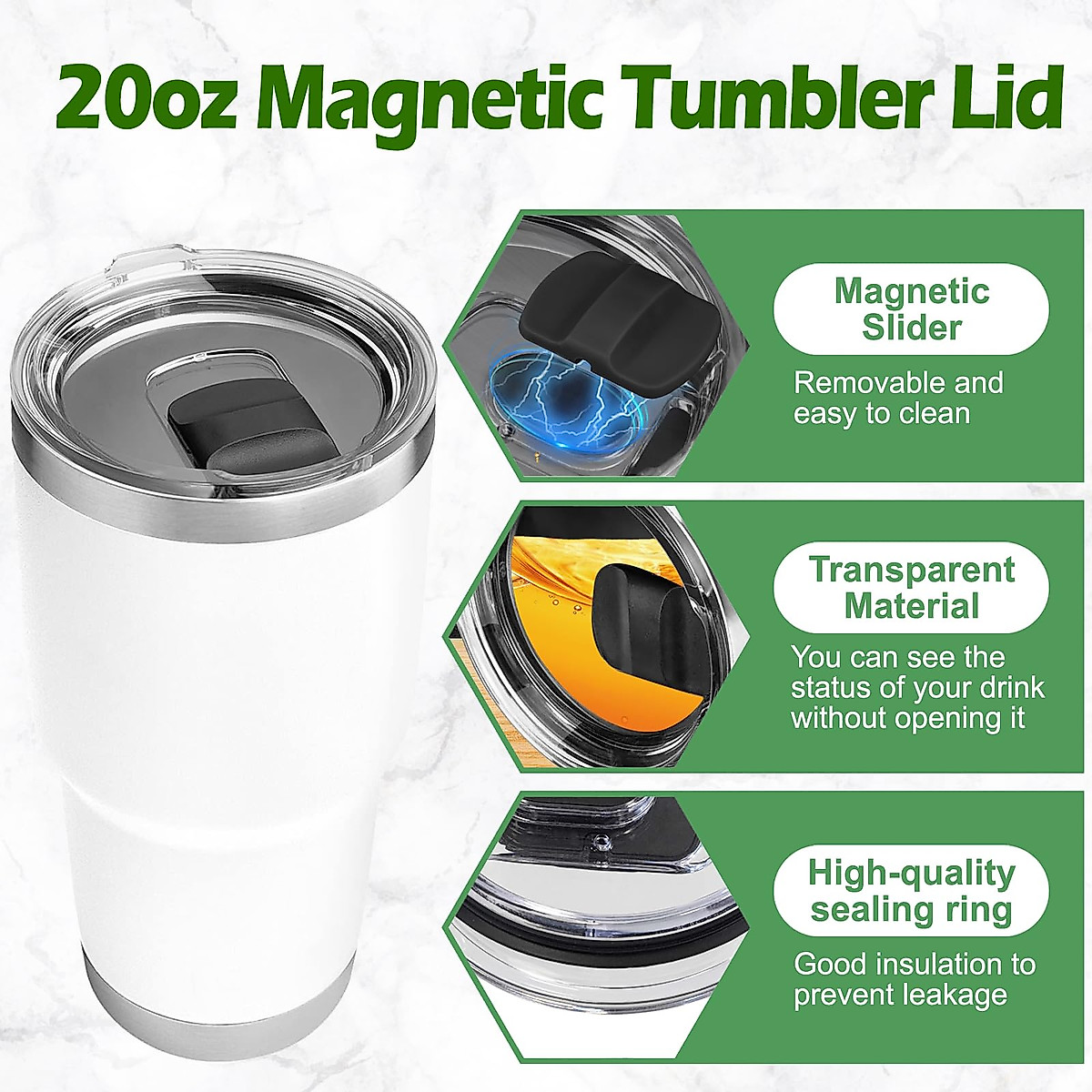 4Pcs 20 oz Magnetic Tumbler Lid, 4 Pack 20 oz Replacement Lid for Yeti Lids Compatible with YETI Rambler or Old Style Rtic Coffee Tumbler, Magnetic Spill Proof Tumbler