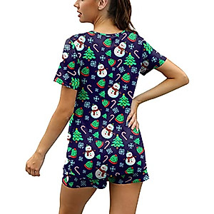 Aloodor Christmas Pajamas for Women 2 Piece Short Sleeve V Neck Pjs Lounge Sets Sleepwear Soft L