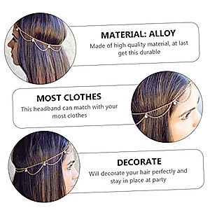 KALLORY 2pcs Hair Crysatal Drop Head Forehead Jewelry Pearl for Bridal Headdress Party Wedding Bohemian Decorative Holiday Headband Prom Crown Women Ladies Chain Tassel Band Pendant Peal