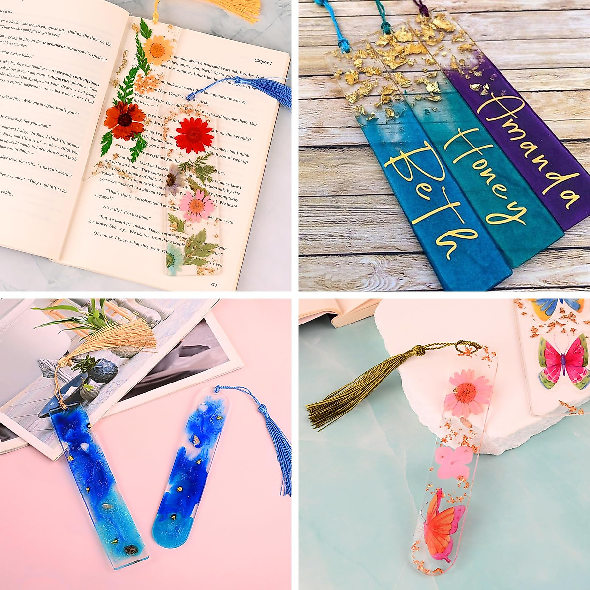 Actvty Silicone Bookmark Molds - 5 Shapes and 20pcs Bookmark Tassels for Resin Casting Crafts