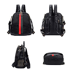 Mynos Fashion Backpack Bag Purse For Women Leather Mini Rucksack Zipper Travel Daypack Ladies Shoulder Bag Tote (B-Medium Black)