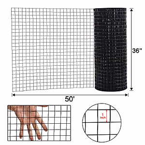 36'' x 50' 1inch Hardware Cloth 16 Gauge Black Vinyl Coated Welded Fence Mesh for Home and Garden Fence and Home Improvement Project (36'' x 50')