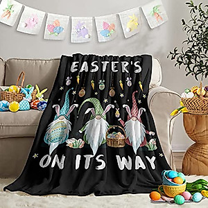 Throw Blankets Happy Easter Gnomes and Eggs Carrot Fuzzy Soft Bed Cover Bedspread Microfiber Luxury Blanket for Travel Stadium Camping Couch Sofa Chair Black