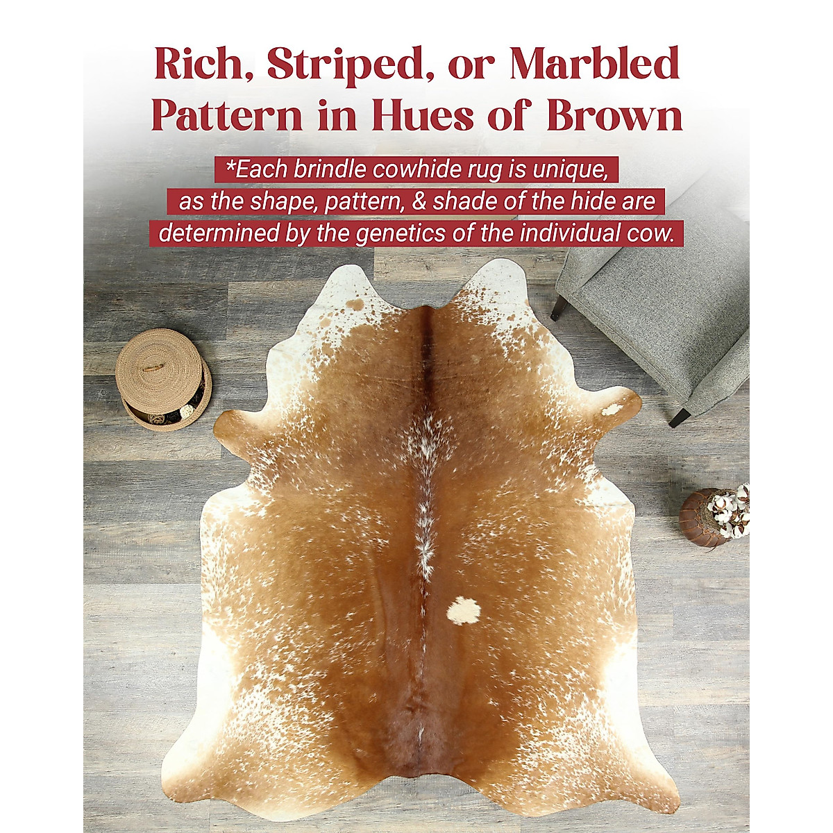 HIDES BAZAAR Cow Rugs for Living Room & Office Premium Salt and Pepper Rug Cowhide Rug - Brown & White Cowskin Rugs Made from Genuine Cowhide Leather - Cow Hide Rugs 6x8 ft