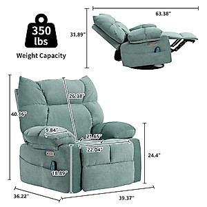 EDWELL Power Recliner Chair with Massage and Heat, Swivel Rocking Recliner Chairs for Adults, Ergonomic Lounge Recliners with USB, USB-C Ports and Side Pocket, Power Adjustable Backrest & Footrest