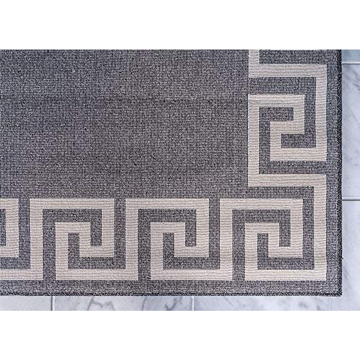 Unique Loom Athens Collection Classic Geometric Modern Border Design Area Rug, 2 ft x 6 ft, Charcoal/Beige