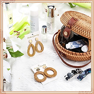 Kajaia Round Rattan Bag for Women Straw Crossbody Bag with 2 Pairs Rattan Earrings Beach Lightweight Geometric Boho Earrings Summer Jewelry Shoulder Leather Strap Natural Wicker Woven Bag