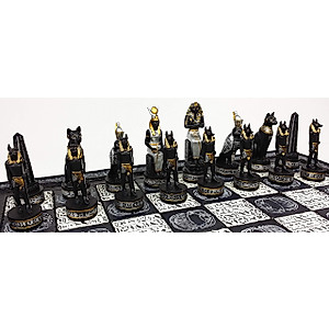 Egyptian Anubis Black and Silver Chess Men Set with Gold Accents - NO Board