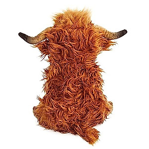rivoeis 10.5 inches Highland Cow Stuffed Animals, Cute Fluffy Cow Plush Figure Toys Realistic Highland Cattle Plush Decor for Kids Baby Girls Boys Birthday Gifts