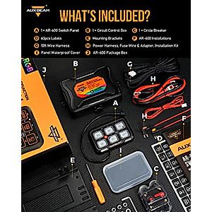 Auxbeam 6 Gang Switch Panel Bluetooth RGB AR-600 120Pcs 1" Larger DIY Decals for Car RV Camper Van Truck Marine Boat