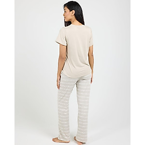 2 Pack: Short Sleeve Pajamas For Women Sets Womens Pajama Sets Two Piece Pj Summer Pijamas De Mujer Cotton Pjs Pants Loungewear Sleepwear Matching Ladies Bottoms Comfy Soft Pyjamas Teen Lightweight