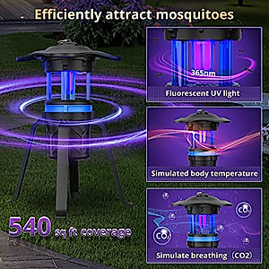 POWIFY Mosquito Trap Outdoor, Bug Zapper with Fluorescent UV Light, Fly Trap Mosquito Zapper with Suction Fan, Mosquito Killer for Gnat, Moth, Flying Insect (with Stand)
