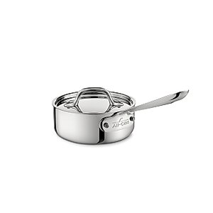 All-Clad D3 3-Ply Stainless Steel Sauce Pan 1 Quart Induction Oven Broiler Safe 600F Pots and Pans, Cookware Silver