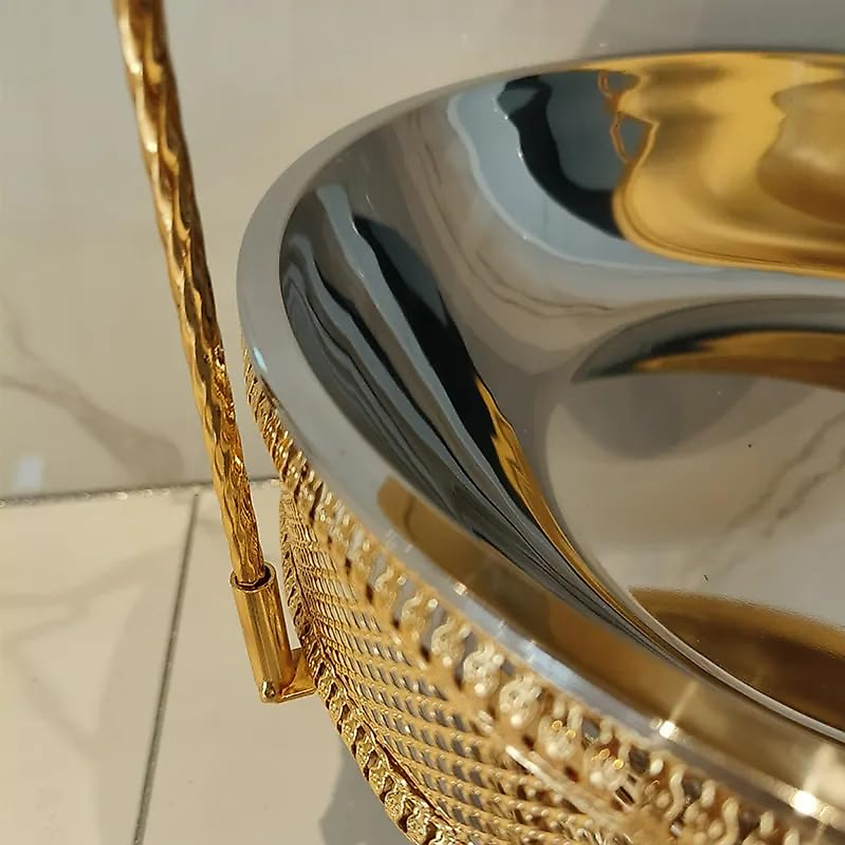 HONHPD Chafing Dish 8L for Hotel Decorative Fancy Luxury Gold Chafing Dish Buffet Set with Hanging Hinged Lid,Buffet Warmers Sets for Parties, Events, Wedding, Camping, Dinner（Golden