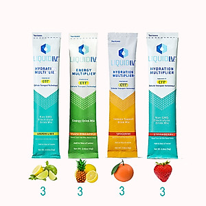 GARIZZE Liquid IV Hydration Multiplier - Hydration Powder Packets -12 Sticks - Electrolyte Drink Mix - Strawberry, Lemon Lime, Tangerine Immune Support, Yuzu Pineapple Energy Drink Mix