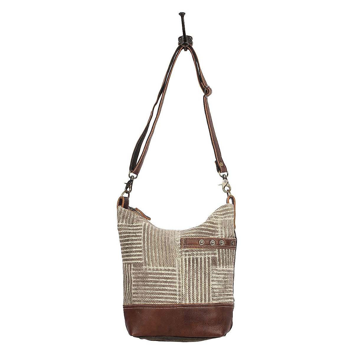 Myra Bag Coffee Upcycled Canvas & Leather Shoulder Bag S-1557