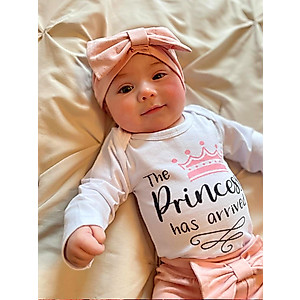 TyeSmo Newborn Girl Clothes the Princess Has Arrived White Long-sleeve Top + Pants + Headband + Hat Newborn Baby Girl Clothes