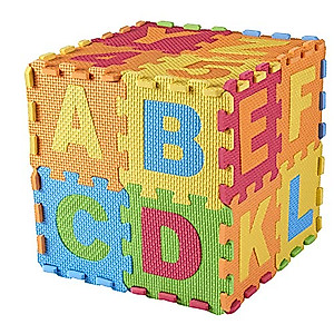 DIMPLE Kids Foam Play Mat (36-Piece Set) 6.25 x 6.25 Inches Interlocking Alphabet and Numbers Floor Puzzle Colorful EVA Tiles Girls, Boys Soft, Reusable, Easy to Clean