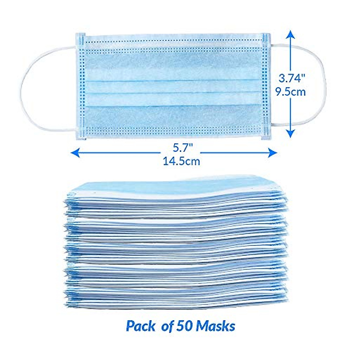 Reli. Kids Face Mask (50 Masks) Kids Disposable Face Mask for Children - 3 Layers - Small Size, Breathable - Ear Loop Face Mask for Kids/Children - 50 Pack Pc (Blue)