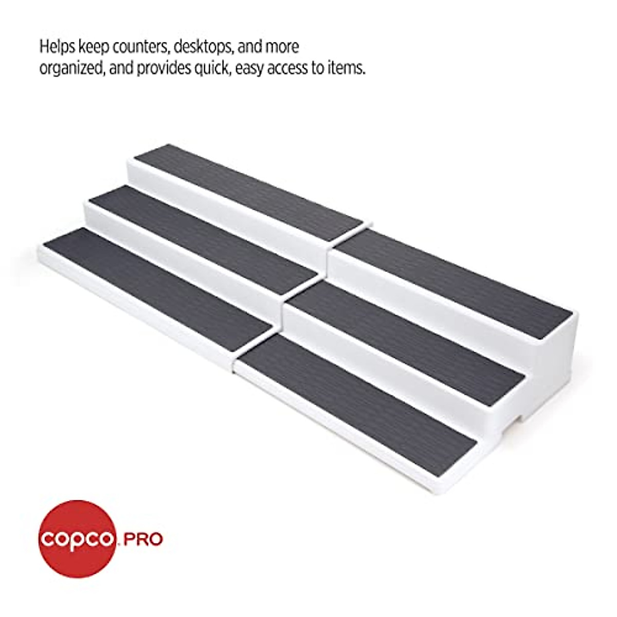 Copco Pro Expandable 3-Tier Cabinet Organizer, 14.8 x 9.7 x 3.5 Inch, White and Charcoal Gray