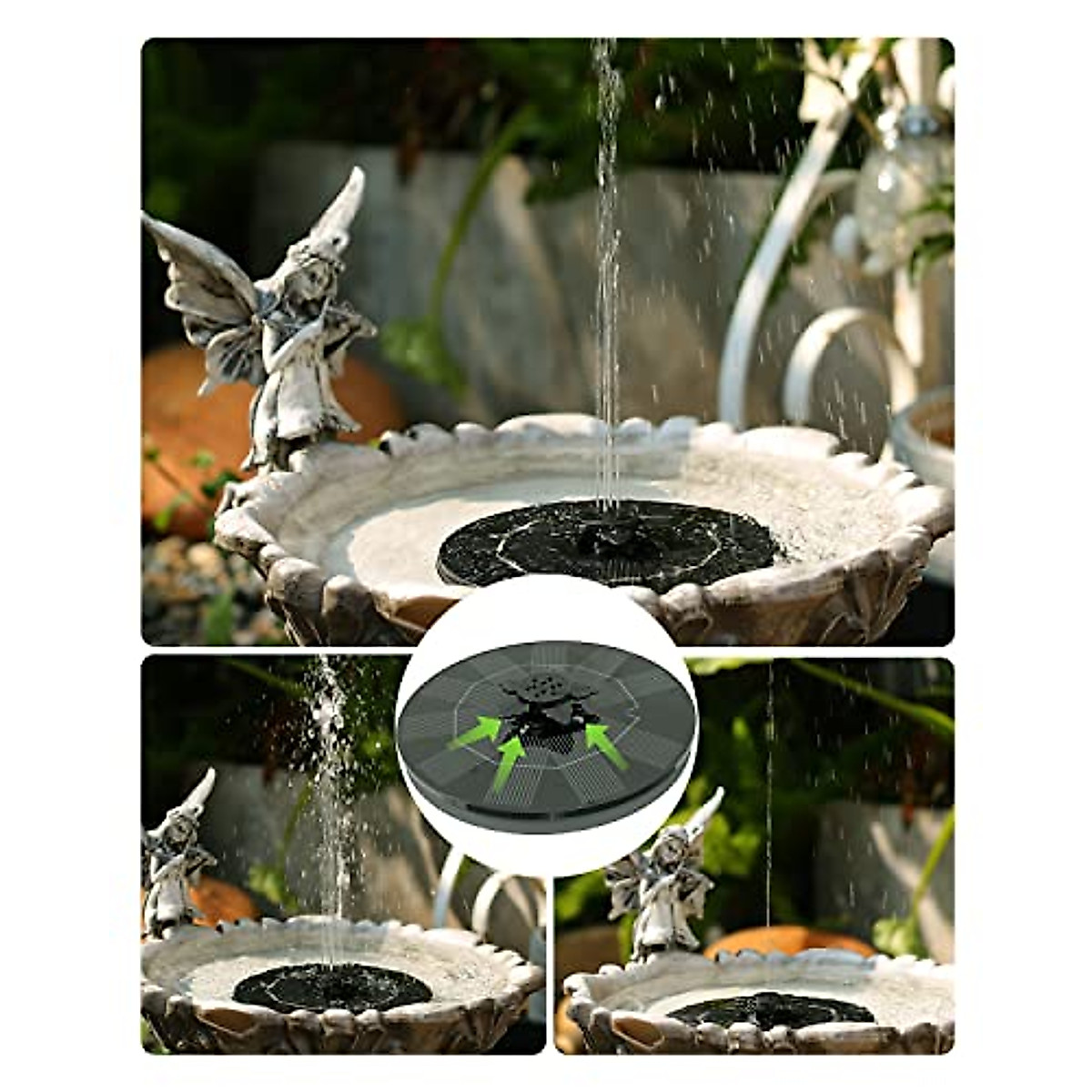 Xinhong Solar Bird Bath Fountains, Upgrade 3W Solar Powered Fountain Pump with 3 In 1 Rotation Nozzle, Free Standing Floating Solar Fountain Pump for Bird Bath, Fish Tank, Pond