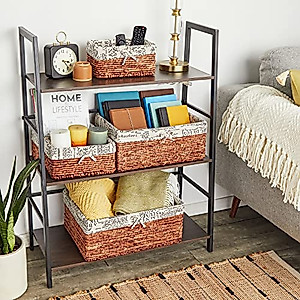 Set of 5 Brown Rectangle Woven Storage Nesting Baskets for Closet Organization, Bathroom Shelves, Pantry, Vanity, Bathroom, Laundry, Dresser, Bookshelf Organizing, Small (3 Sizes)