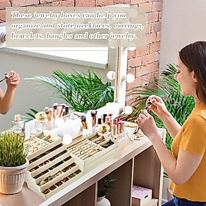 Junkin 18 Pcs Velvet Jewelry Tray Stackable Jewelry Drawer Organizer Dresser Inserts Closet Jewelry Box Divided Display Tray for Bracelet Brooch Necklace Ring Earring Watch Bangle (Beige)