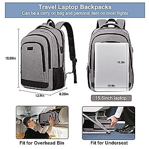 CLUCI Laptop Backpack for Men Women School Backpack College Bookbag for Men Water Resistant Travel Work Backpacks Fits 15.6" Laptop Business Computer Bag with USB Charging Port Grey