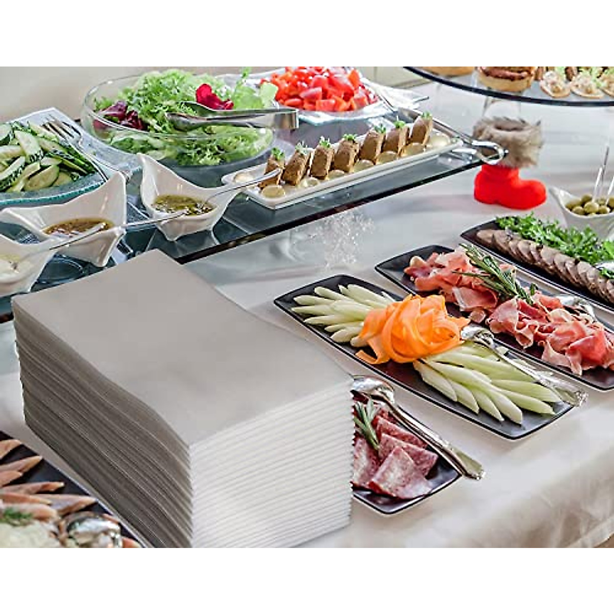 100 Disposable Linen Feel Guest Towels - Paper Hand Towels for Bathroom - Cloth Like White Paper Towel - Cocktail Hand Napkins - Highly Absorbent, Soft Fancy Guest Hand Towels 12" X 17" (Pack Of 100)