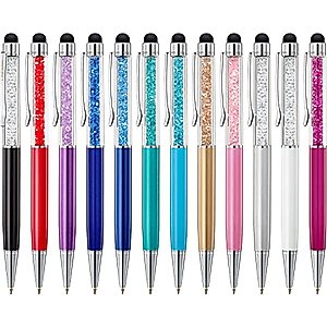 Stylus Pens for Touch Screens (12 Pack), Linfanc 2 in 1 Sensitivity Capacitive Stylus Ballpoint Pen for iPad/iPhone/Tablets/Galaxy, Medium Point Black Ink, Extra 12 Pcs Rubber Tips