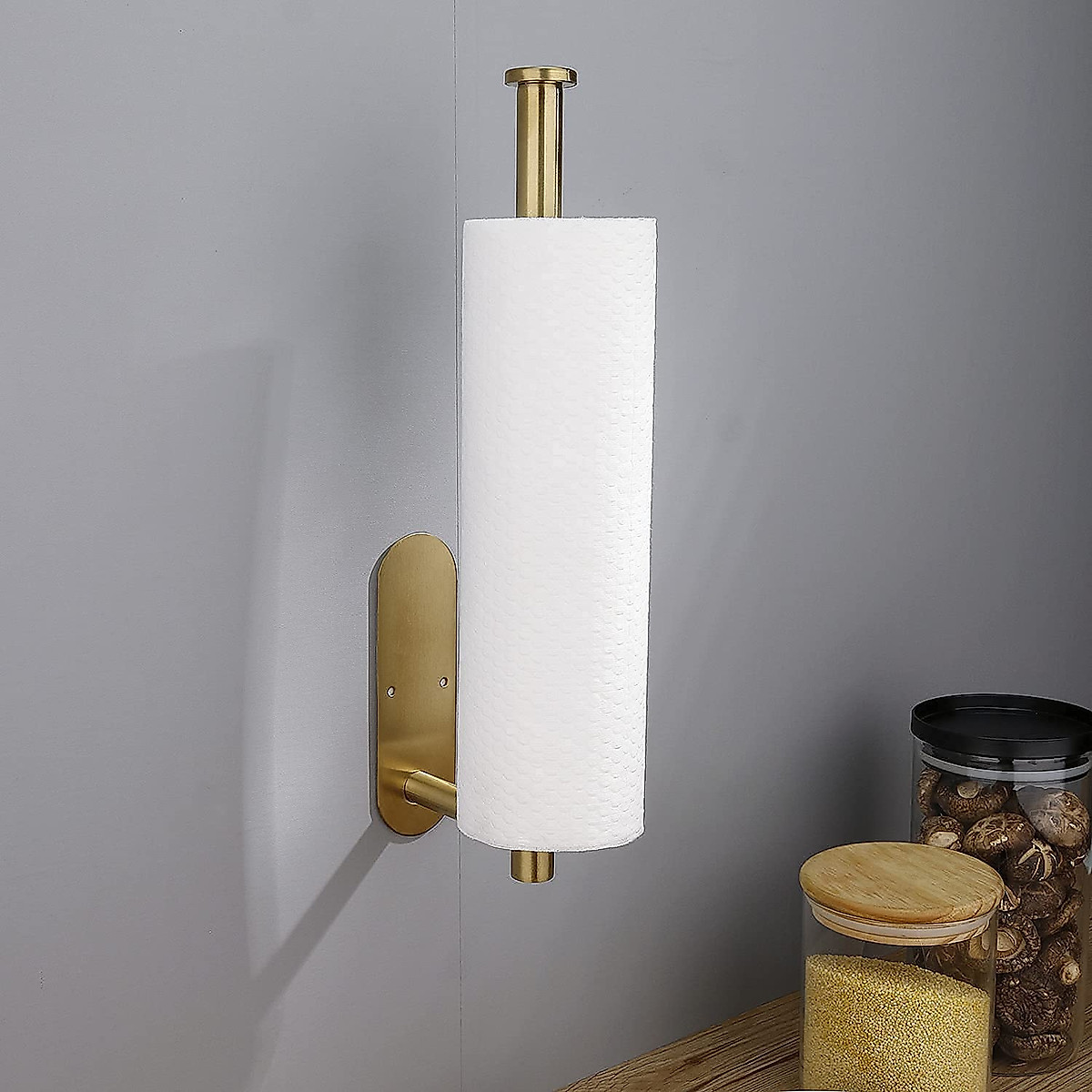 Paper Towel Holder Under Cabinet Wall Mount Paper Towel Rack Kitchen Paper Holder Self Adhensive Jumbo Rolls Paper Towel Holders for Kitchen Bathroom Farmhouse Accessories SUS 304 Stainless Steel,Gold
