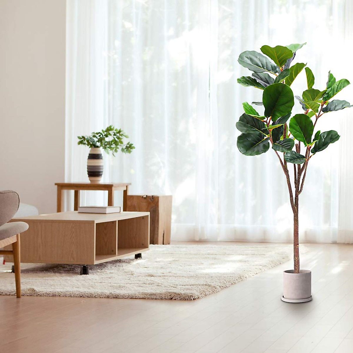 Fit Choice Fiddle Artificial Tree 5.33 Ft Fiddle Leaf Fig Tree with Realistic Nature Design and Durable Quality for Room, Office, Party, Garden (5.33 Ft Fiddle Leaf Fig), Green (533FIDDLE)