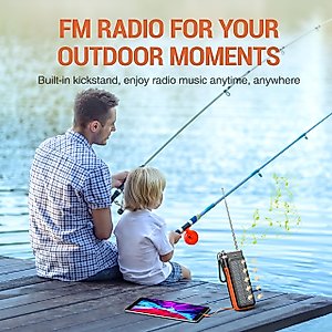 Solar Power Bank 36800mAh, Emergency FM Radio & Bluetooth Speaker, Built-in 2 Cables and Kickstand 15W Fast Charging LED Flashlight, USB C Input/Output Compatible with All Mobile Devices (Black)