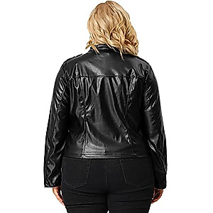 Agnes Orinda Plus Size Jacket for Women Faux Leather Moto Biker Zip Up Halloween Jackets 3X Black