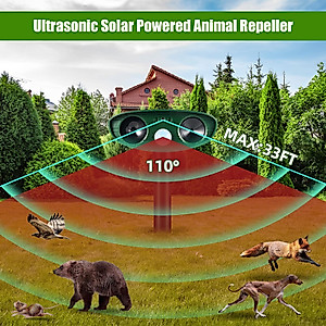 Jahy2Tech Solar Ultrasonic Animal Repellent Outdoor Cat Repellent Deer Repellent with PIR Motion Detection Squirrel Repellent Rabbit Repellent Keep Animals Rat Fox Skunk Dog Away Lawn Garden, 2 Pack
