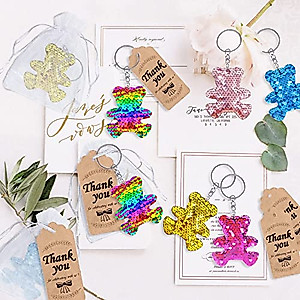 CiciBear 60 Pack Stuffed Bear Sequin Keychains Set with 20 Bear Keychains, 20 Thank You Tags and 20 Gift Bags for Bear Party Favors, Kids and Adults Birthday Gift,Baby Shower,School Carnival Rewards